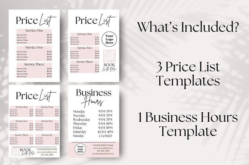 Digital Price List Templates, Front Desk Salon Templates, Business ...