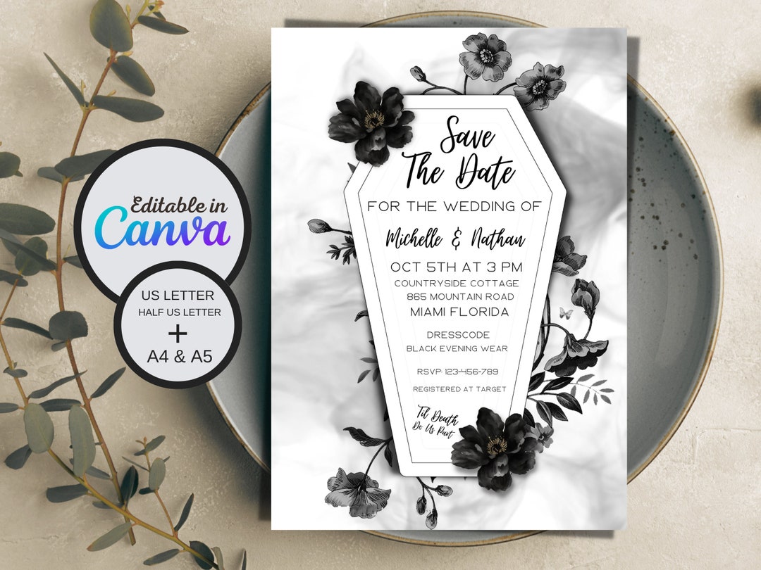 Coffin Save the Date Wedding Invitation, Gothic Save the Date Coffin ...