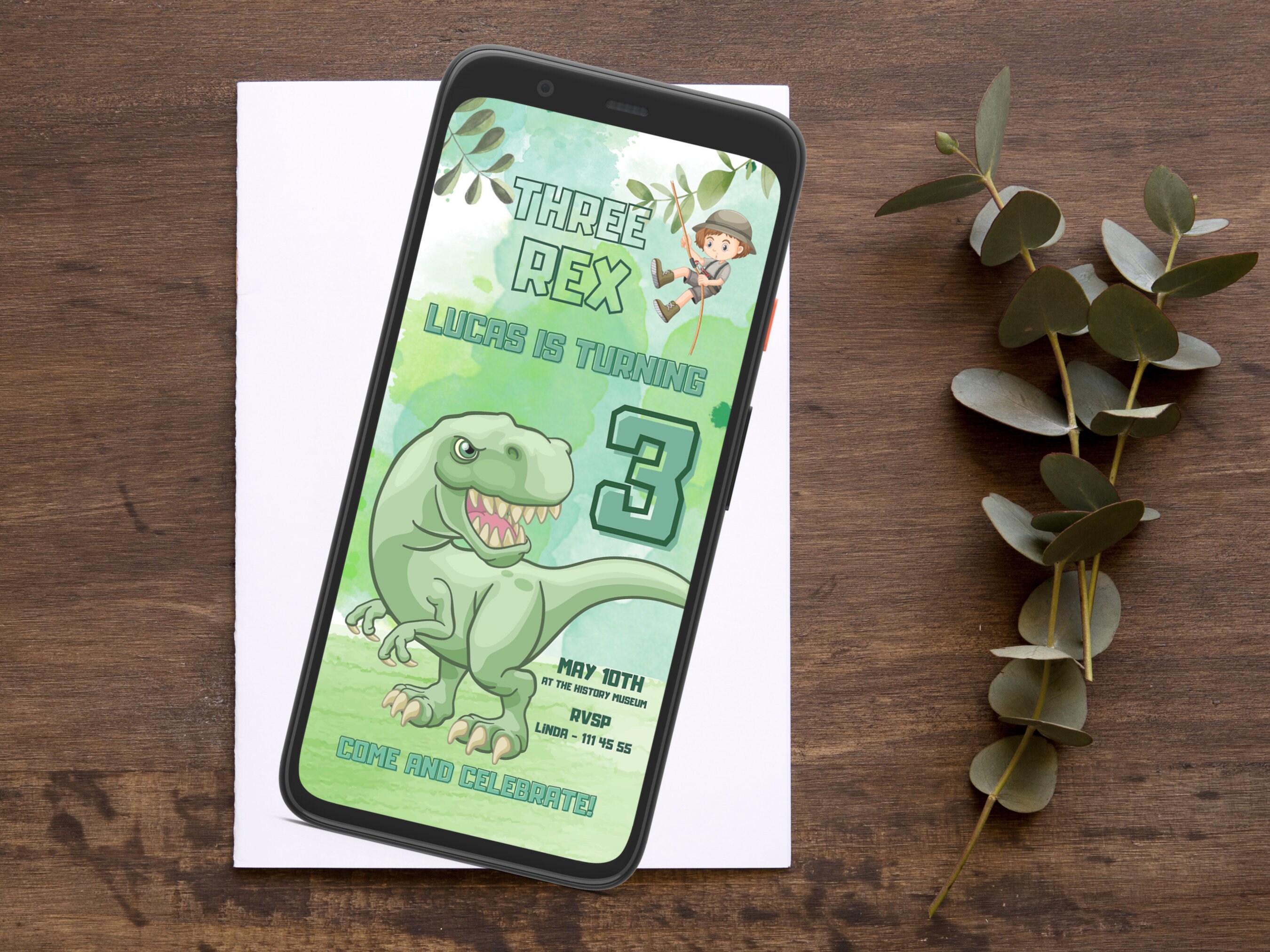 Animated Three Rex Invitation, 3 Rex Video Invitation, Editable Three ...