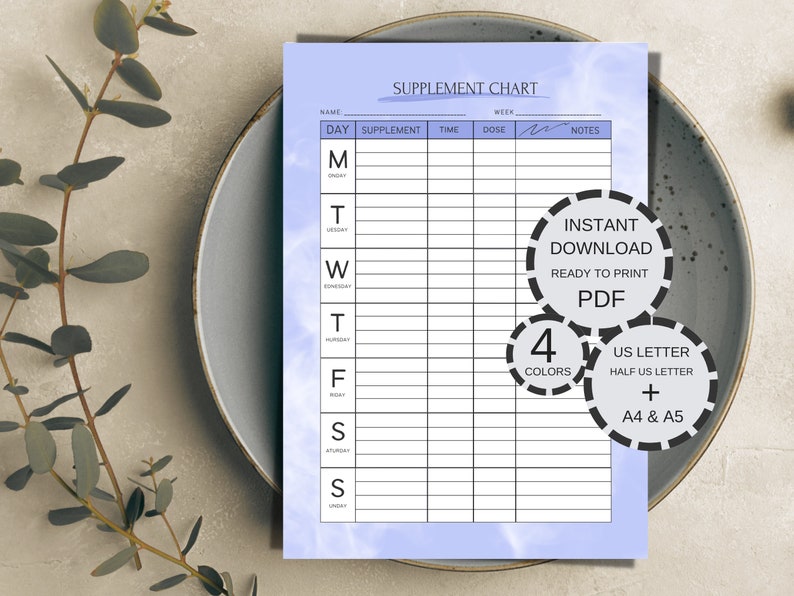Printable Supplement Tracker, Ready to Print Vitamin Tracker, PDF ...