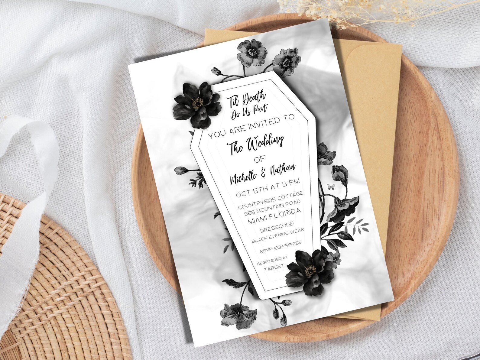 Editable Witchy Coffin Wedding Invitation, Gothic Coffin Invitation ...