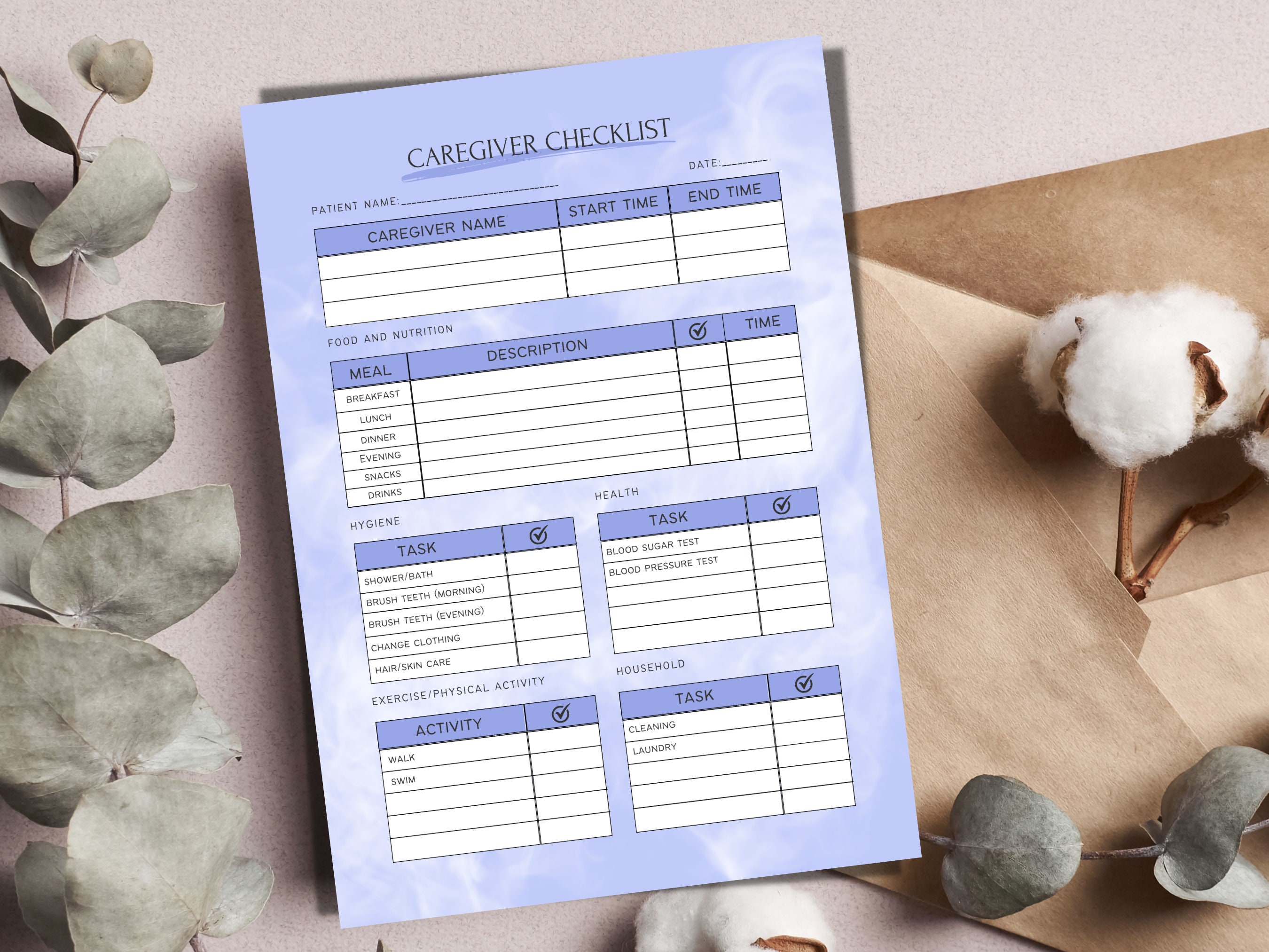 Caregiver Checklist, Printable Caregiver Daily Log, Caregiver Planner ...