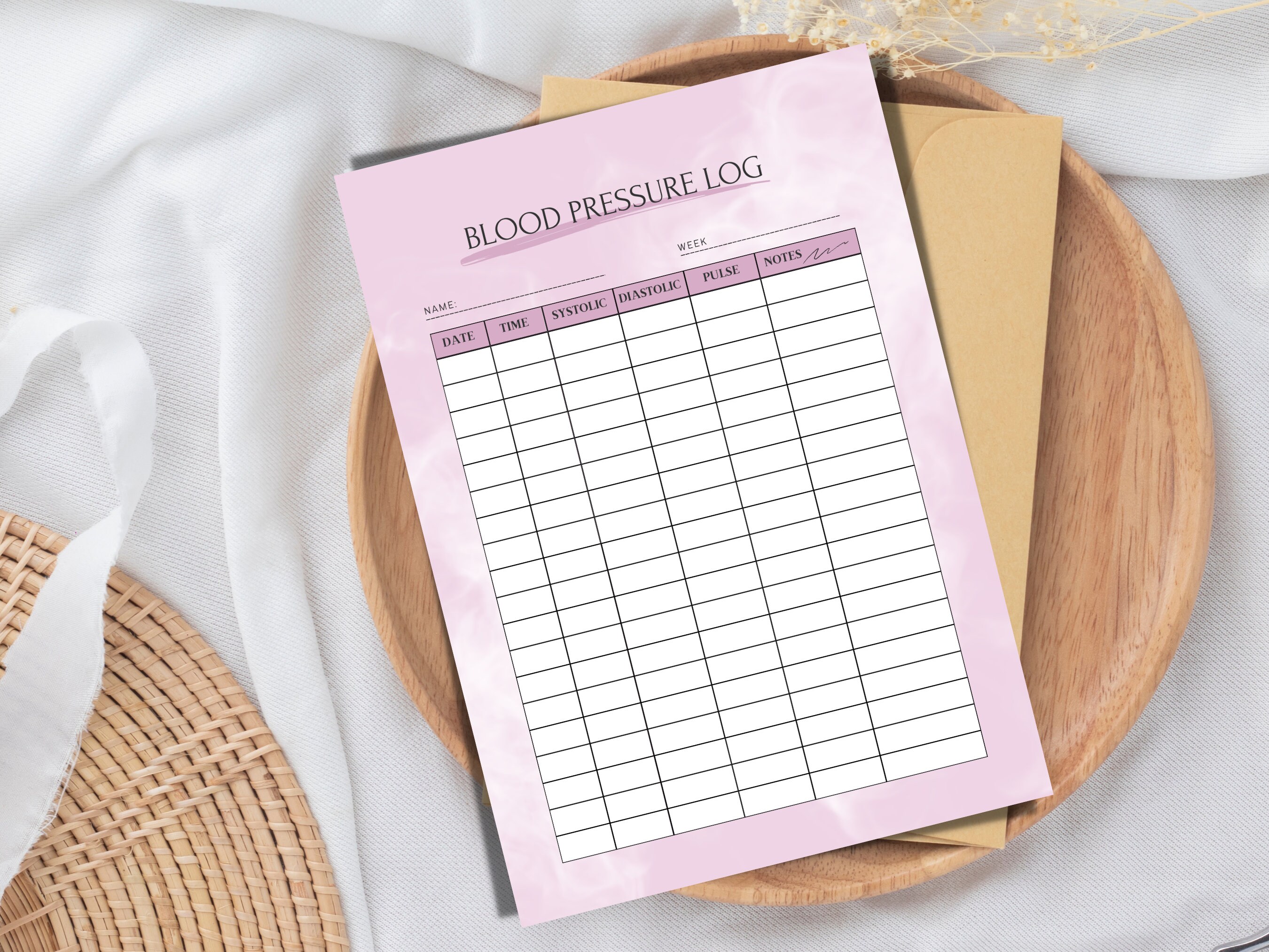 Printable Blood Pressure Log, Blood Pressure Chart, Ready to Print ...