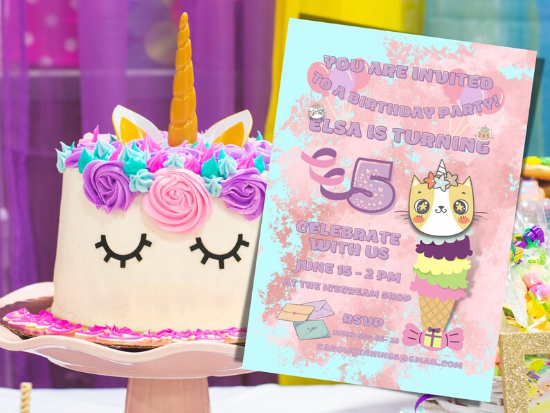 Editable Caticorn Party Invitation, Kawaii Invitation, Printable Kitten ...