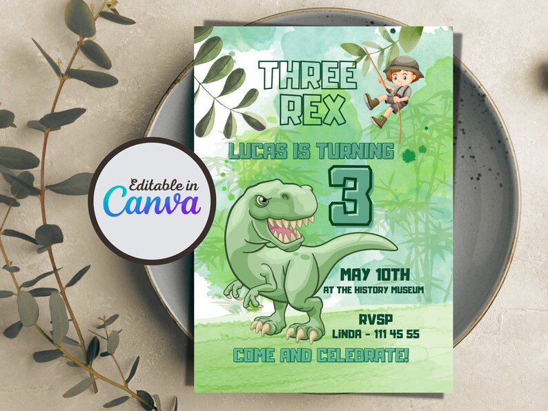 Editable Three Rex Invitation, Printable 3 Rex Invitation, Three Rex ...