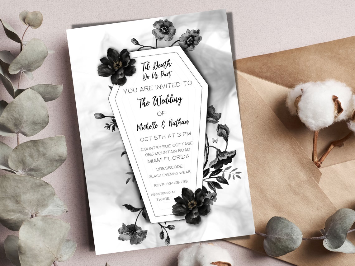 Editable Witchy Coffin Wedding Invitation, Gothic Coffin Invitation ...