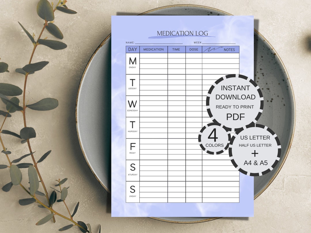 Printable Daily Medication Log, PDF Medication Chart, Caregiver ...