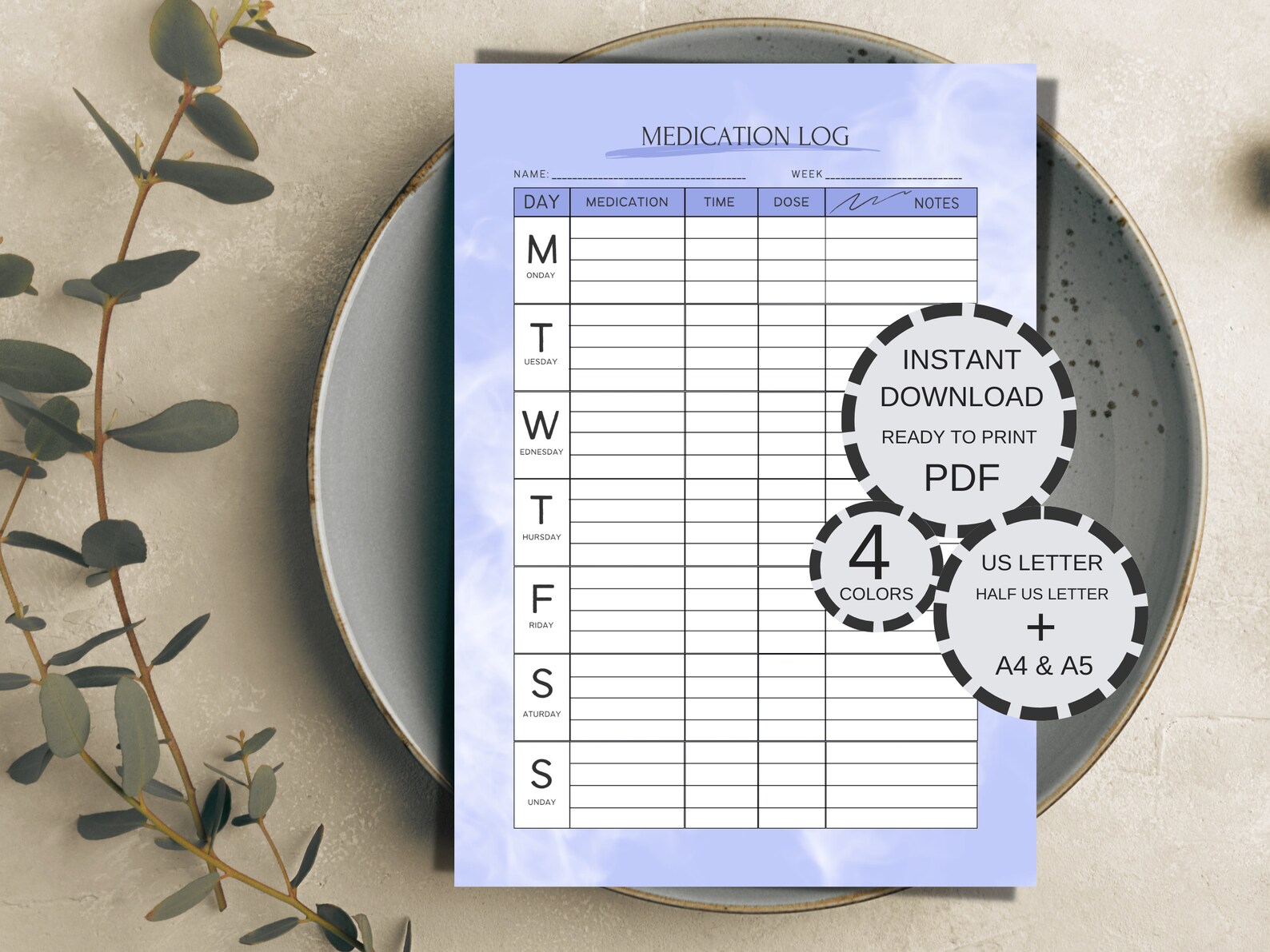 Printable Daily Medication Log, PDF Medication Chart, Caregiver ...