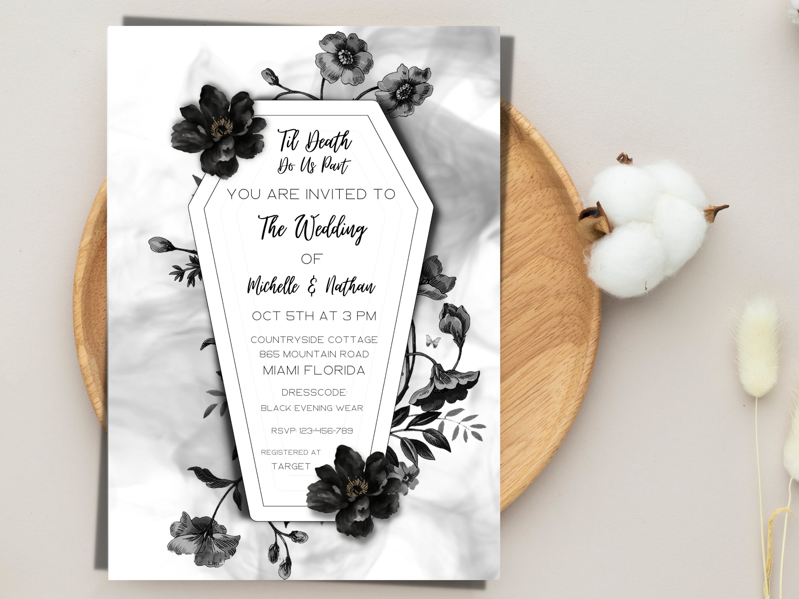 Editable Witchy Coffin Wedding Invitation, Gothic Coffin Invitation ...