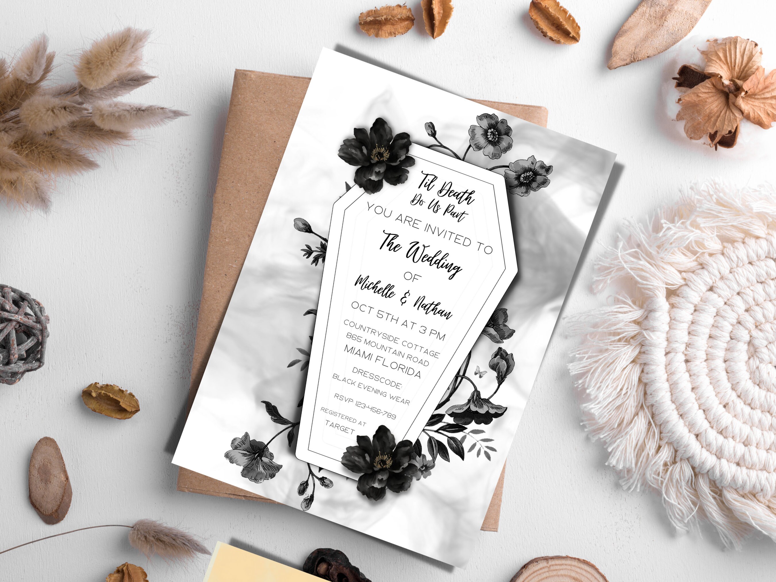 Editable Witchy Coffin Wedding Invitation, Gothic Coffin Invitation ...