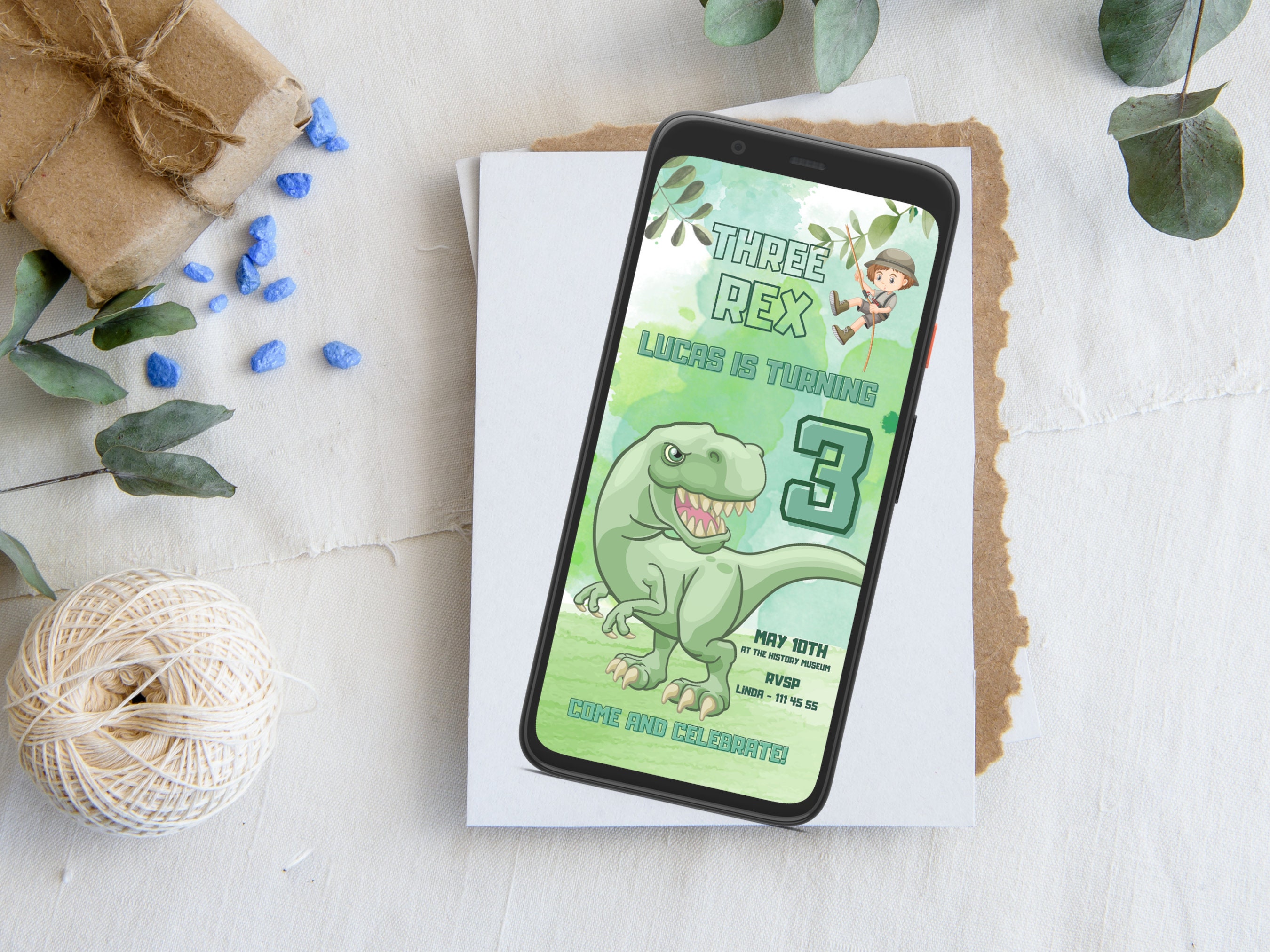 Animated Three Rex Invitation, 3 Rex Video Invitation, Editable Three ...