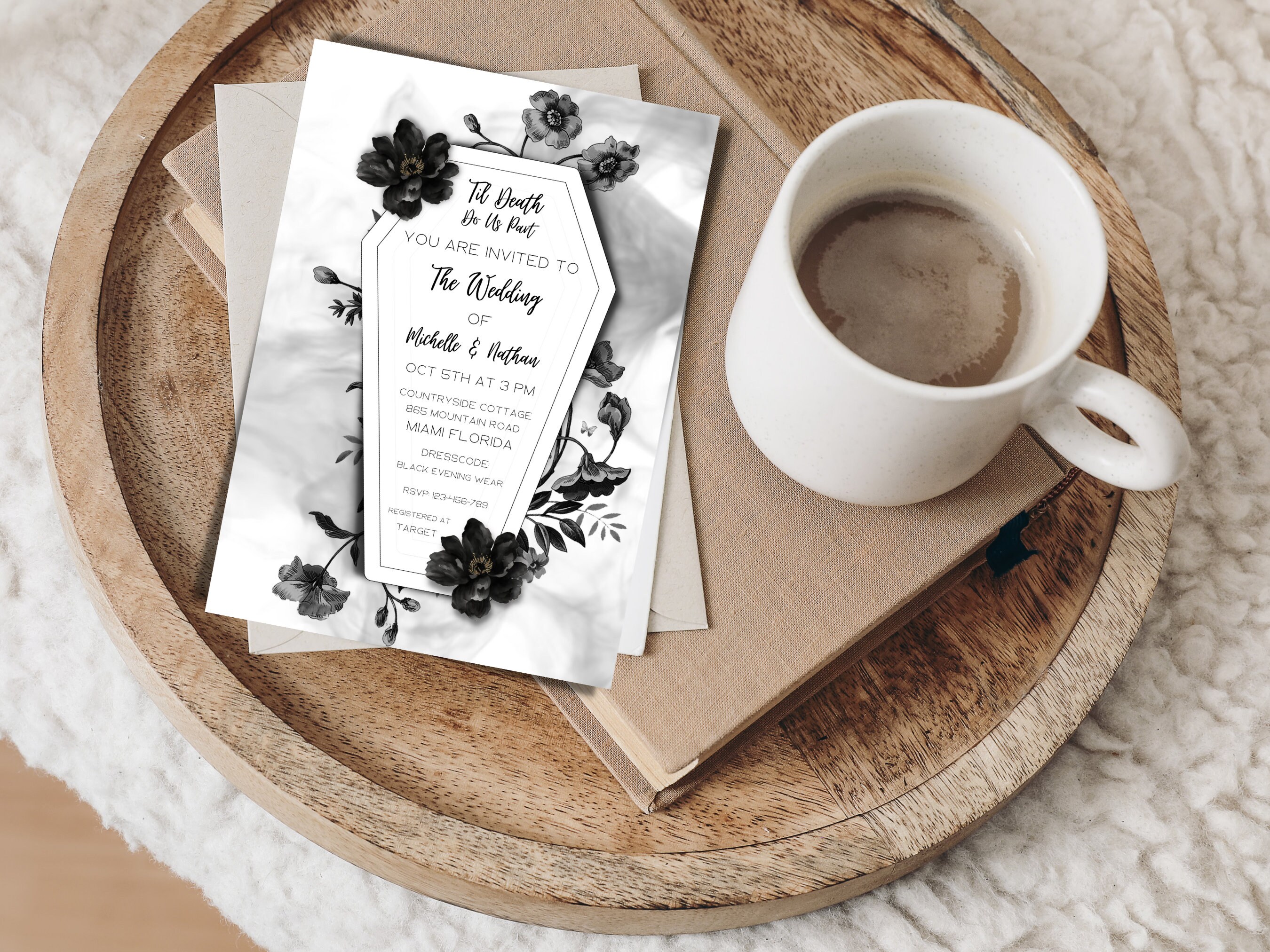 Editable Witchy Coffin Wedding Invitation, Gothic Coffin Invitation ...