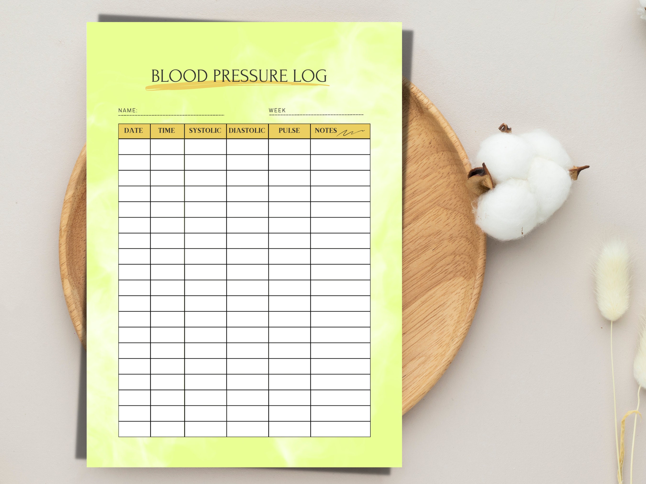 Printable Blood Pressure Log, Blood Pressure Chart, Ready to Print ...
