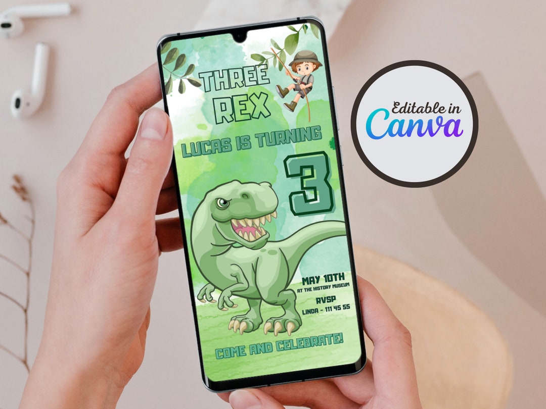 Animated Three Rex Invitation, 3 Rex Video Invitation, Editable Three ...