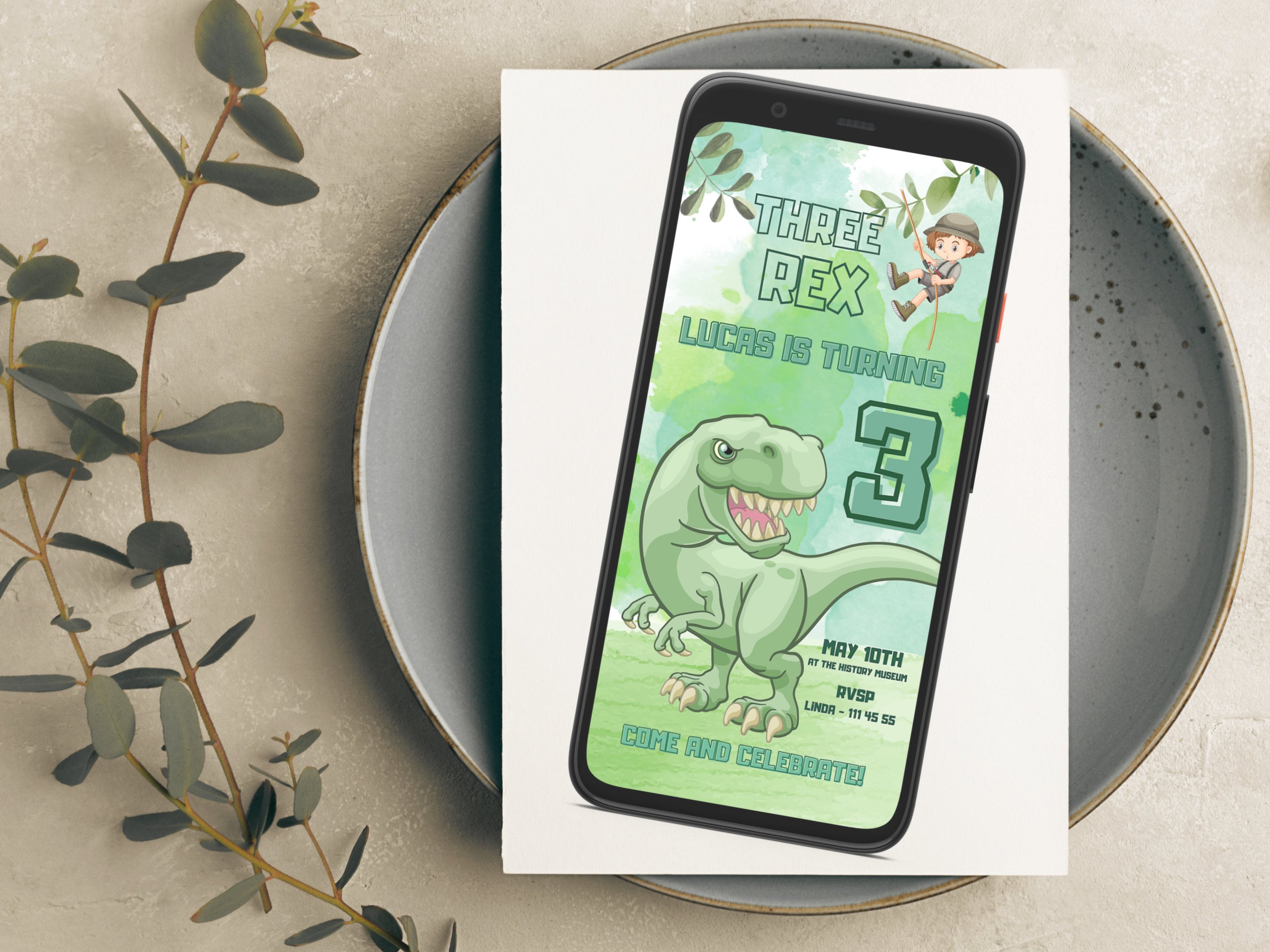 Animated Three Rex Invitation, 3 Rex Video Invitation, Editable Three ...