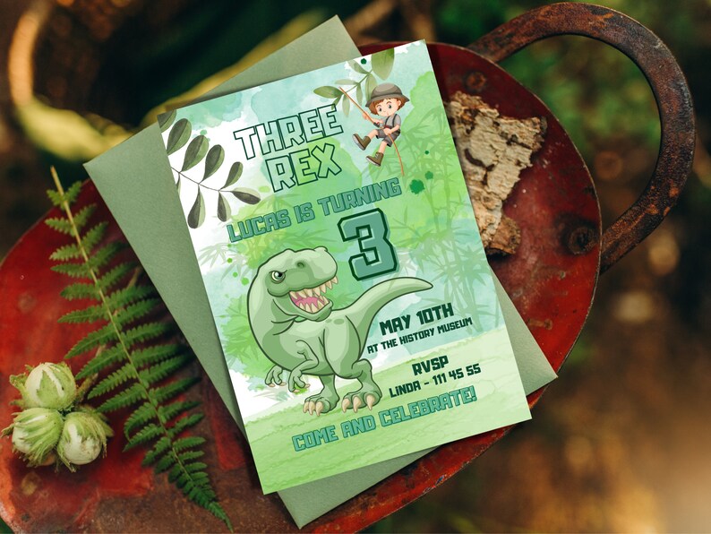 Editable Three Rex Invitation, Printable 3 Rex Invitation, Three Rex ...