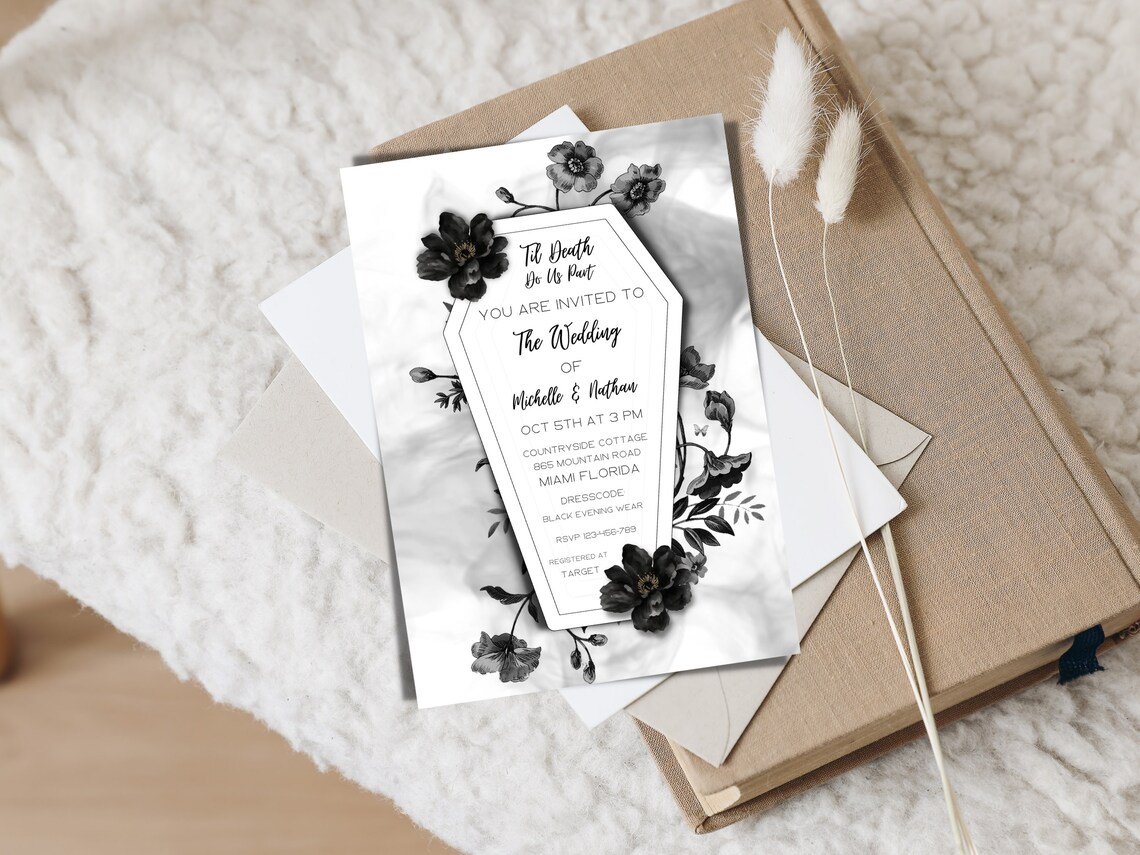 Editable Witchy Coffin Wedding Invitation, Gothic Coffin Invitation ...