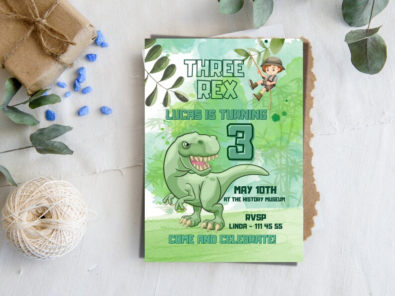 Editable Three Rex Invitation Printable 3 Rex Invitation - Etsy