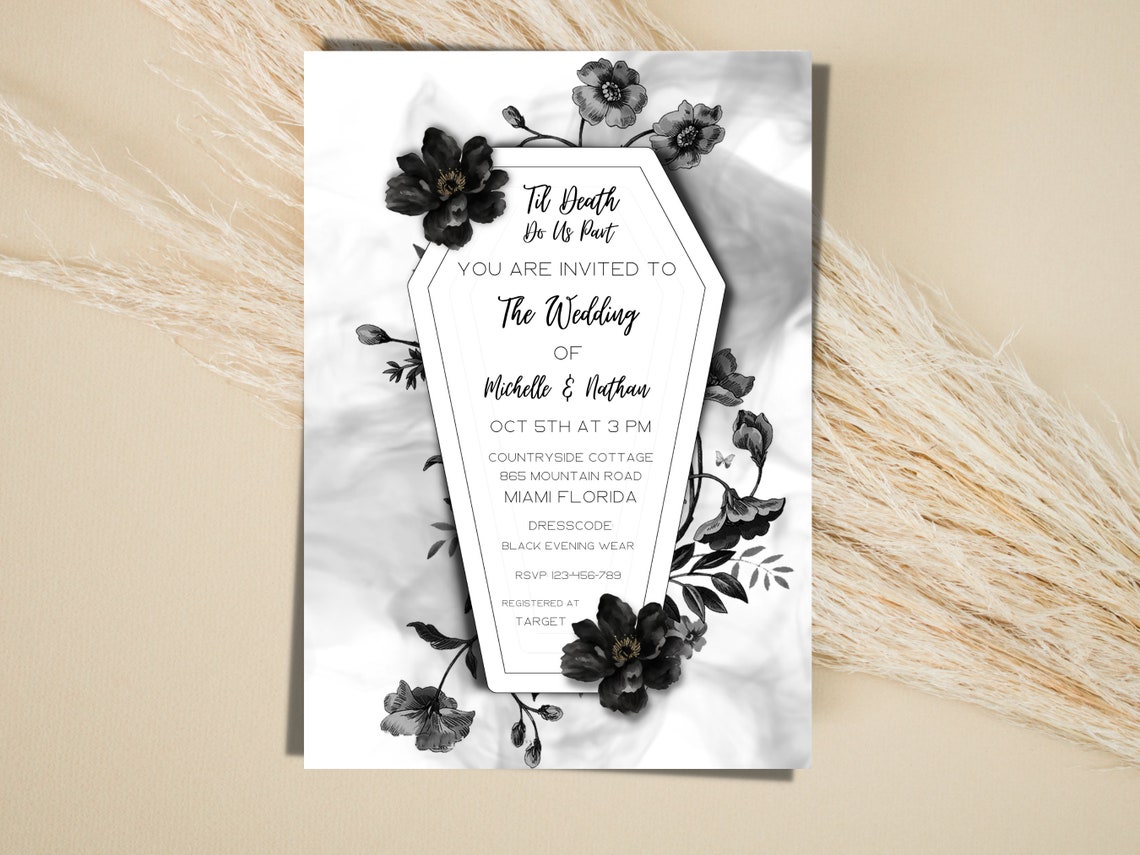 Editable Witchy Coffin Wedding Invitation, Gothic Coffin Invitation ...