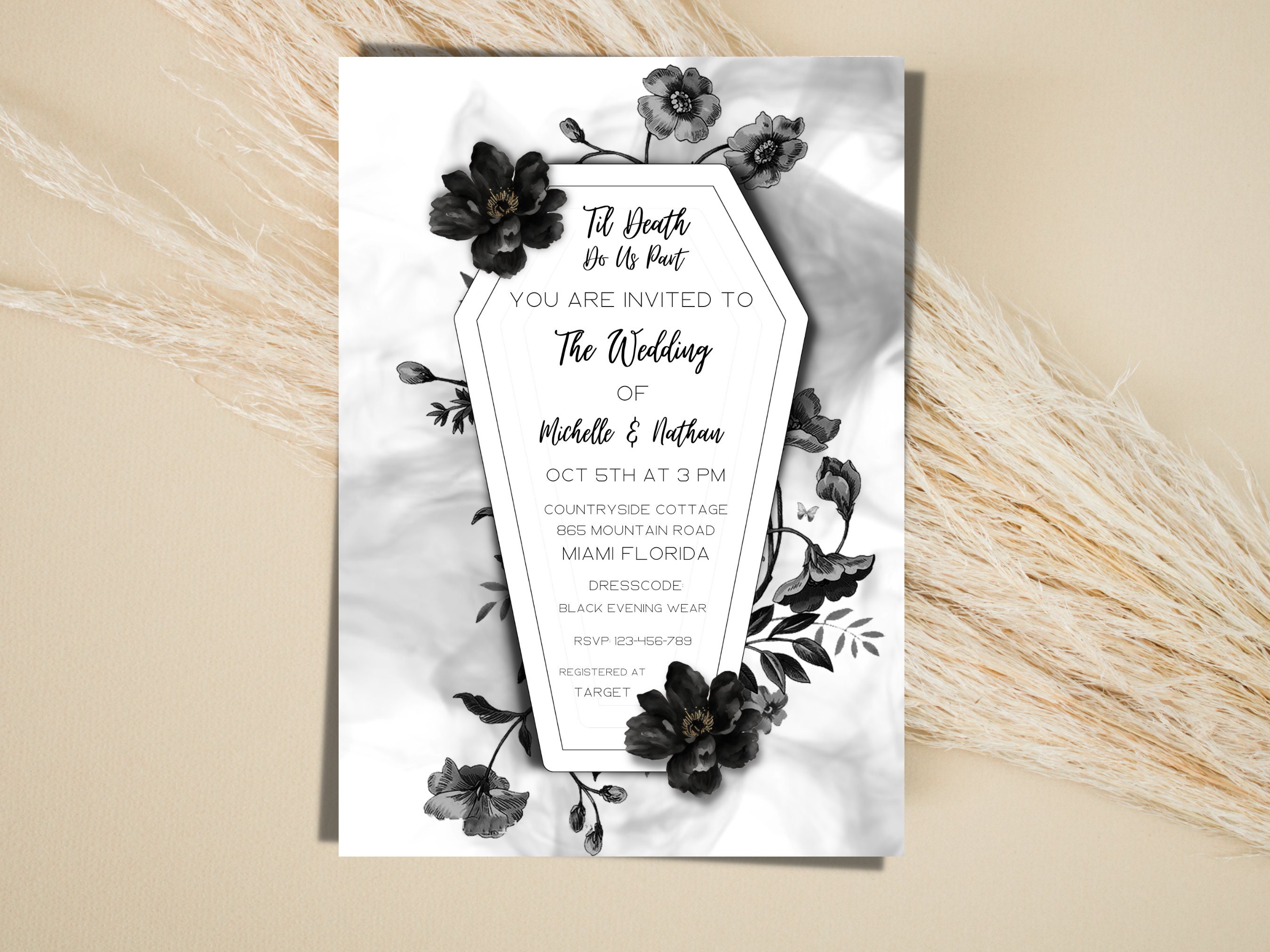 Editable Witchy Coffin Wedding Invitation, Gothic Coffin Invitation ...