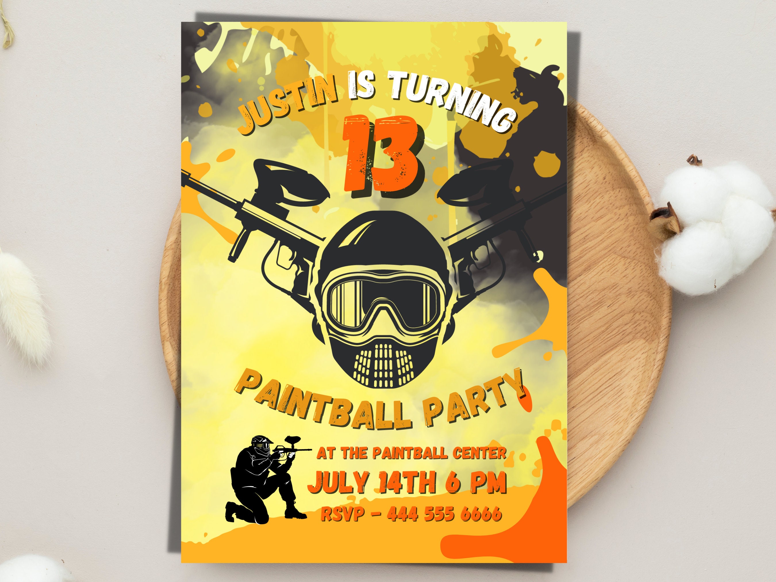Editable Paintball Invitation, Printable Paintball Party Invite ...