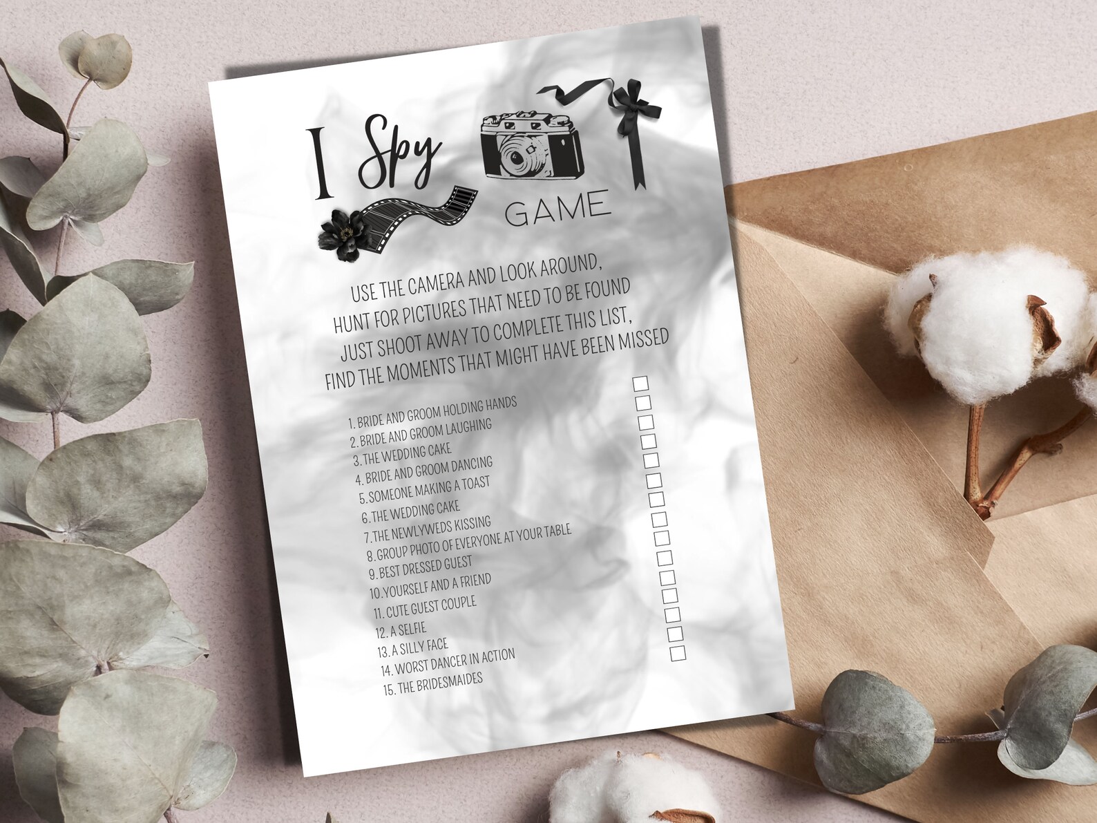 Editable I Spy Wedding Game Template, Printable Camera Wedding Game ...