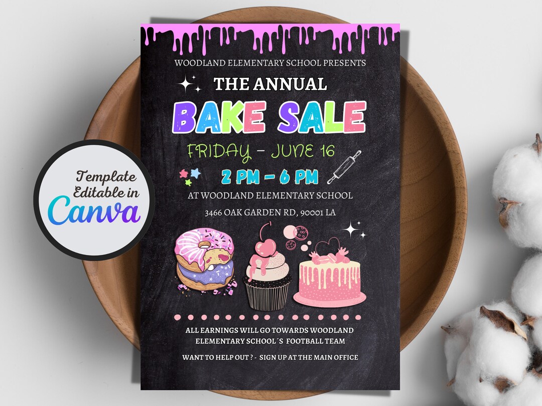Editable Bake Sale Flyer, Bake Sale Fundraiser Template, Promotional ...