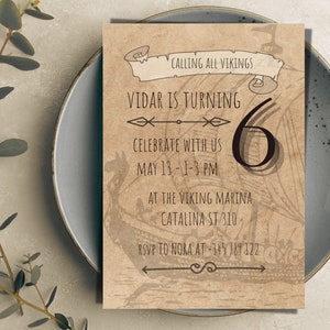 Editable Viking Birthday Party Invitation, Viking Ship Medieval ...