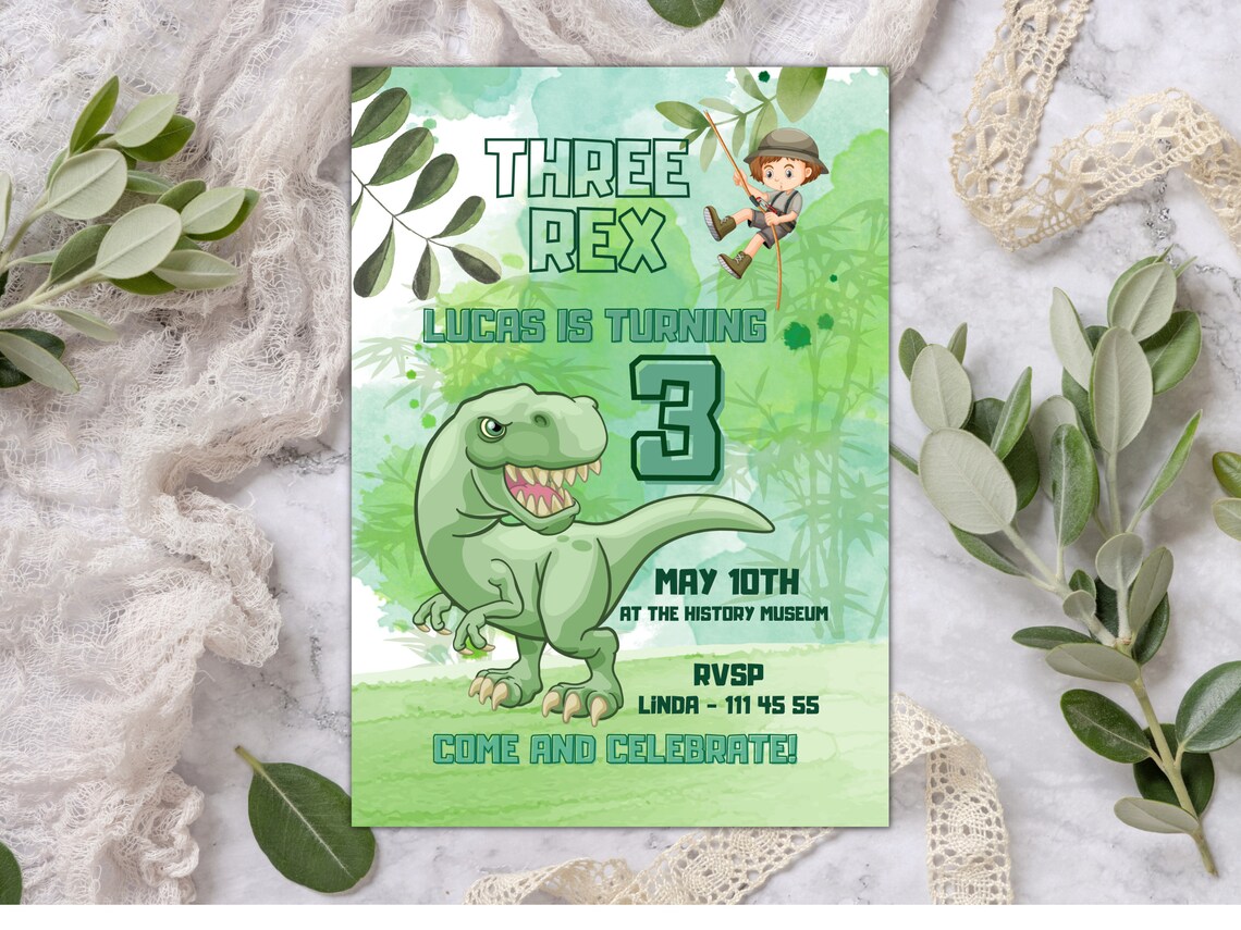 Editable Three Rex Invitation Printable 3 Rex Invitation - Etsy