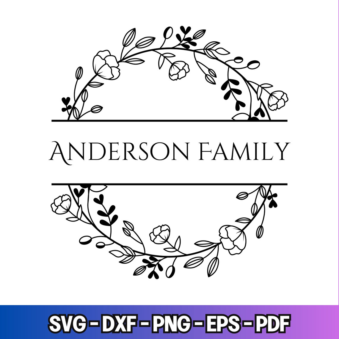 Floral Wreath SVG Split Monogram Svg File Flower Split Monogram Svg for ...