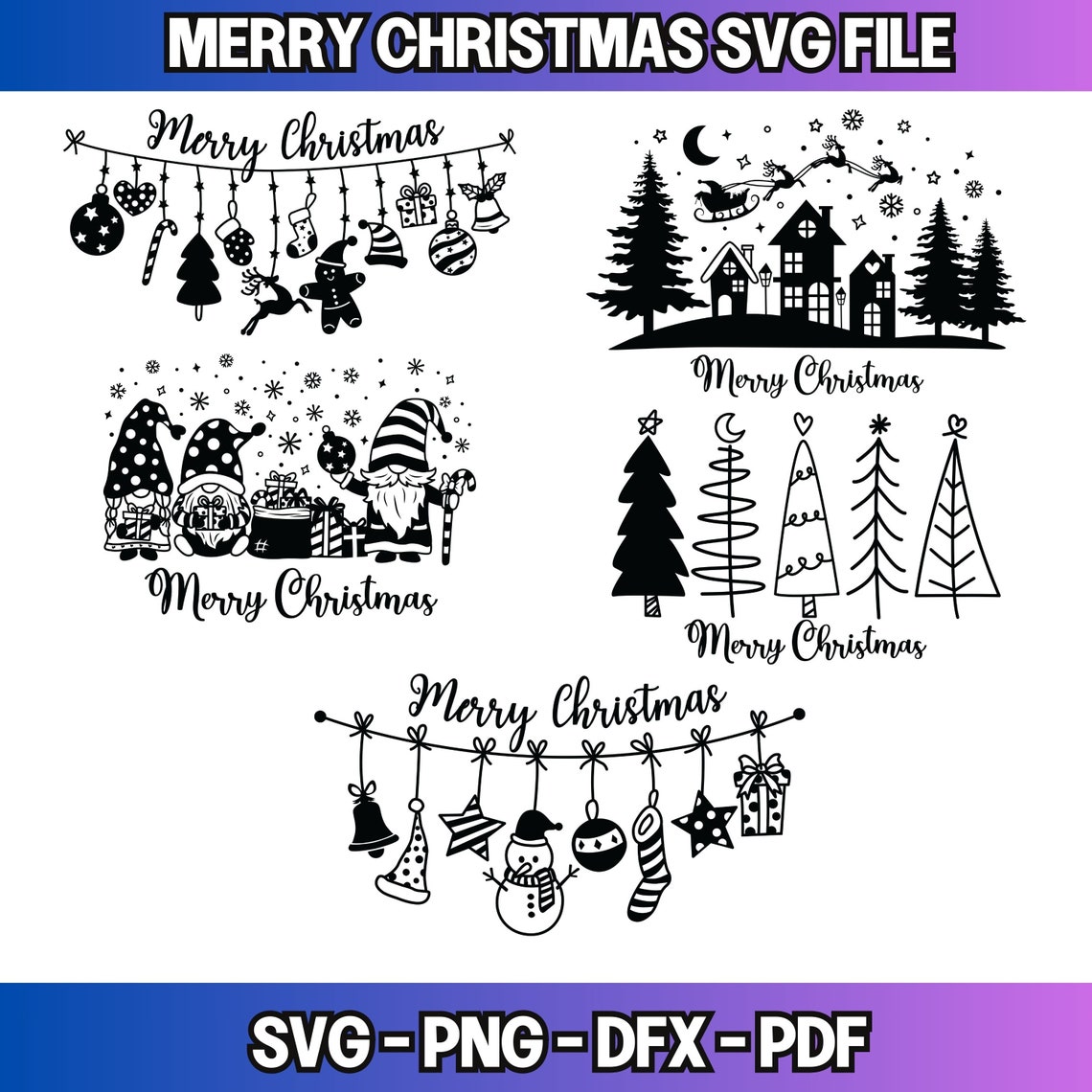 Christmas SVG Bundle Design for Cutting Machine, Merry Christmas SVG ...