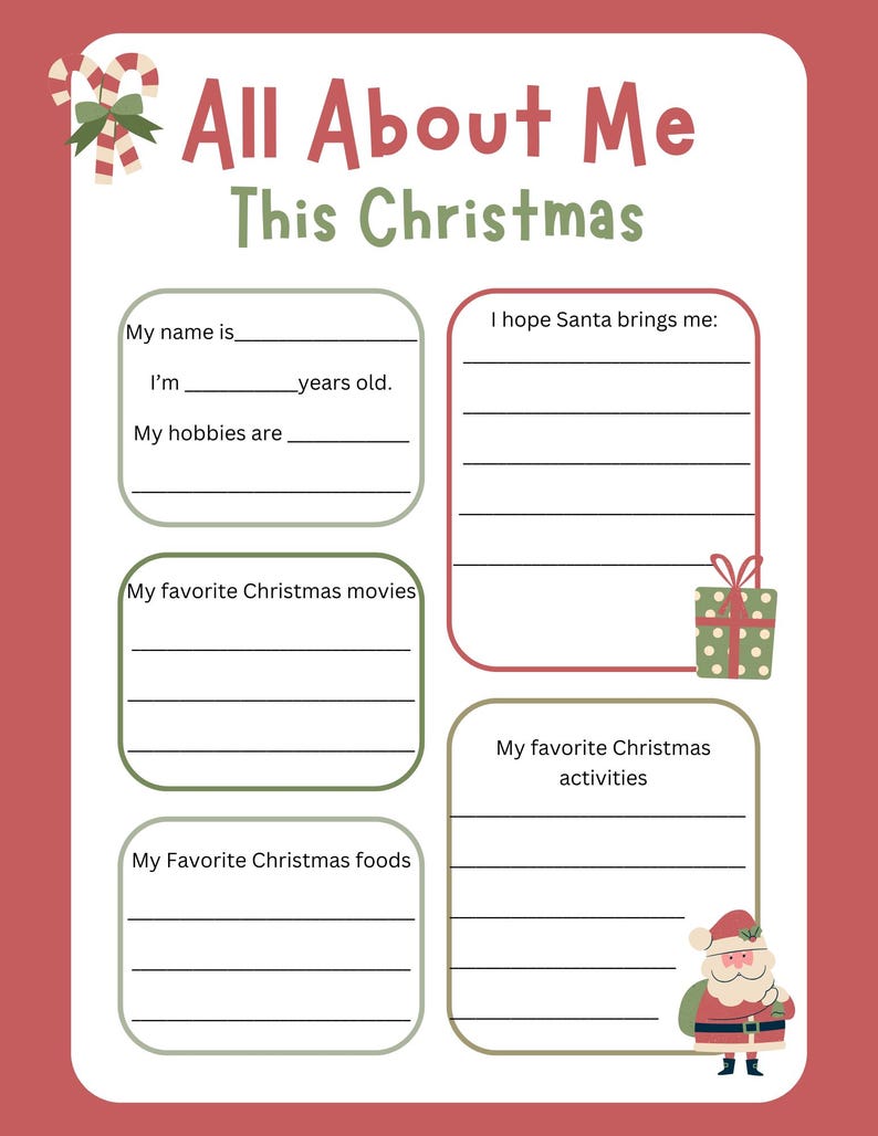 All About Me - Christmas Edition | Fun Printable Activity for Kids - Etsy