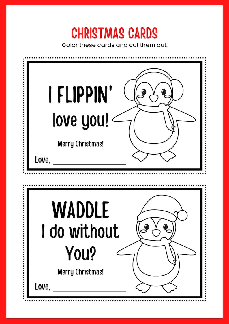 Christmas Cards to Color | Printable Kids Holiday Cards | Hand-drawn ...