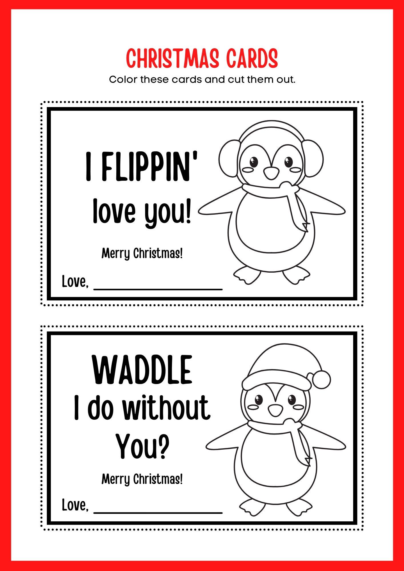 Christmas Cards to Color | Printable Kids Holiday Cards | Hand-drawn ...