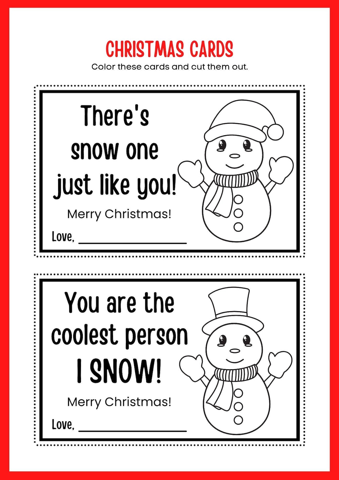 Christmas Cards to Color | Printable Kids Holiday Cards | Hand-drawn ...