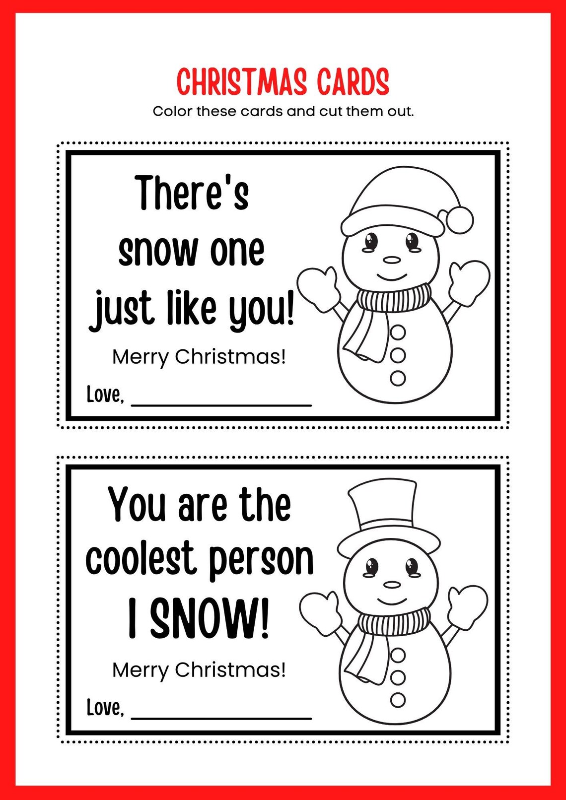 Christmas Cards to Color | Printable Kids Holiday Cards | Hand-drawn ...