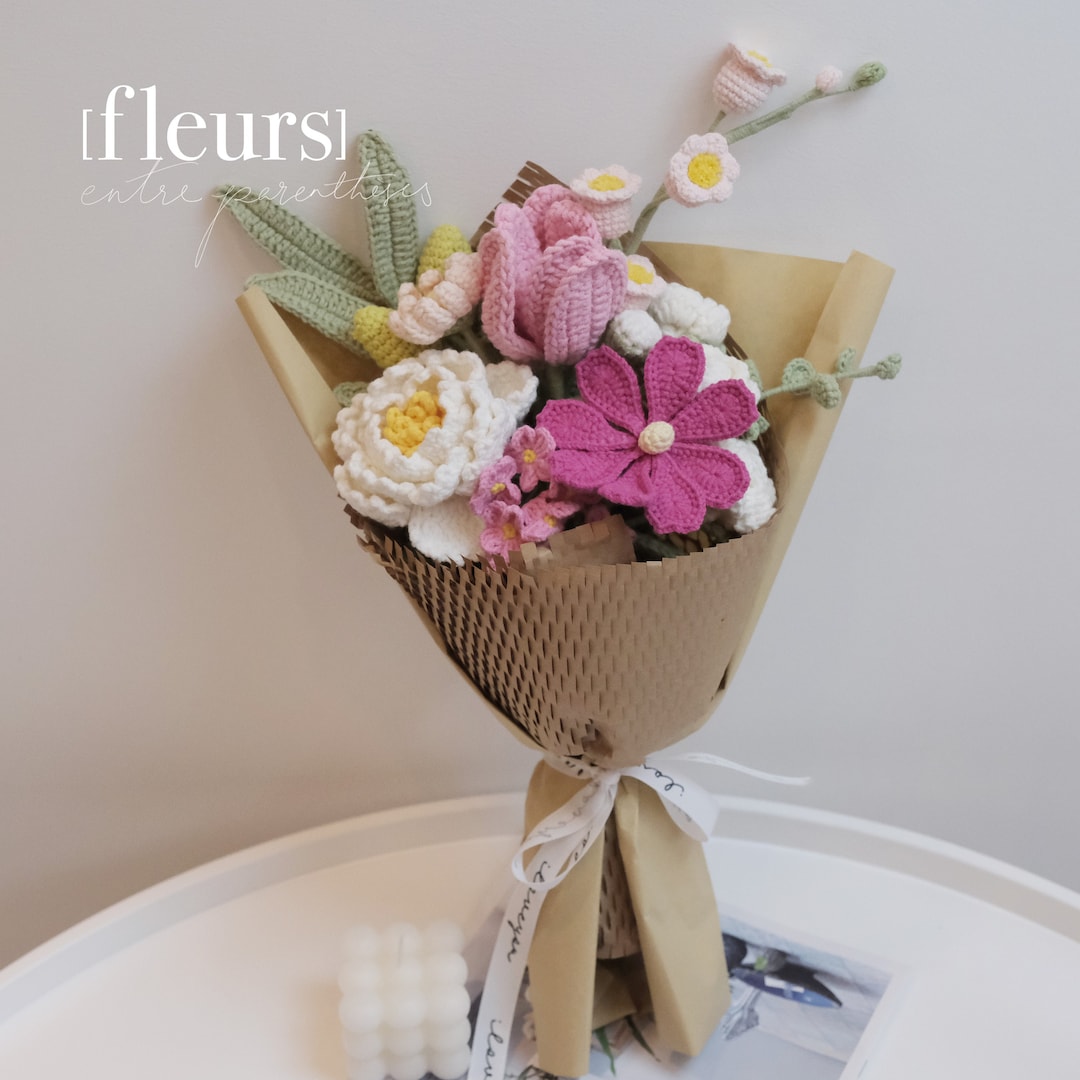 Handmade Crochet Finished Flower Bouquet, Special Bouquet for Valentine ...