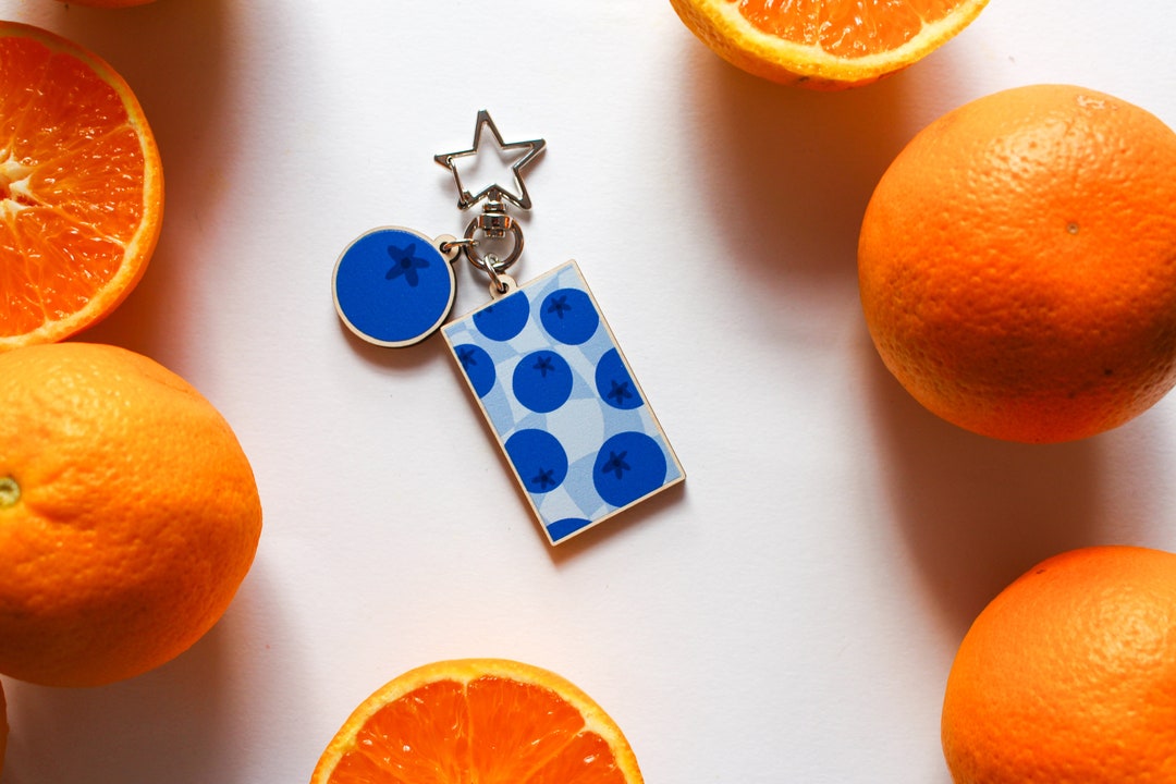 Blueberry Wooden Keyring | Fun Illustrated Key Chain, Accessories, Bag ...