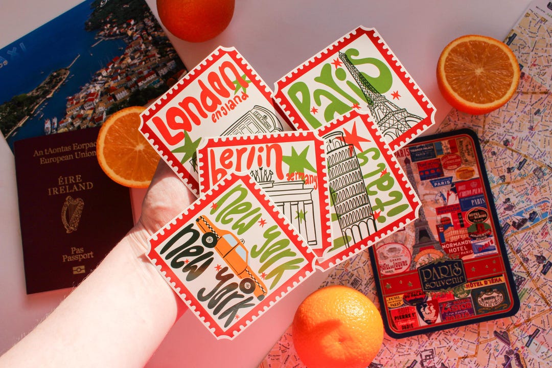 City Stamp Stickers | Vintage Travel Journal, Scrapbook Decor (8x8 Cm ...