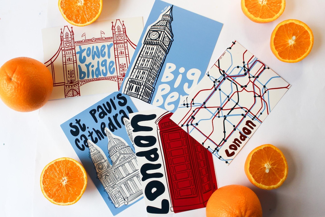 London Illustrated Postcards | Set of 5 | Illustrated Travel Postcards ...