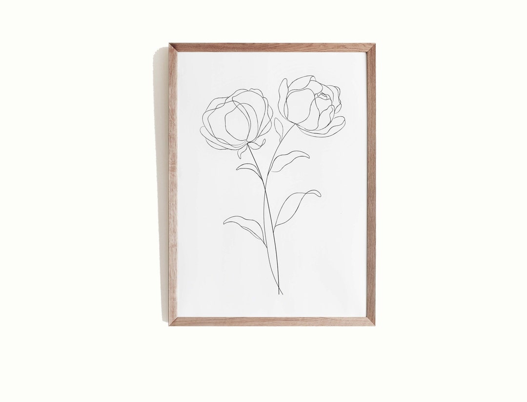 Black and White Wall Art Peony Line Drawing Simple Line Print Botanical ...