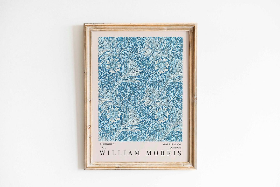 William Morris Marigold Print Textile Pattern Blue Wall Art Vintage ...