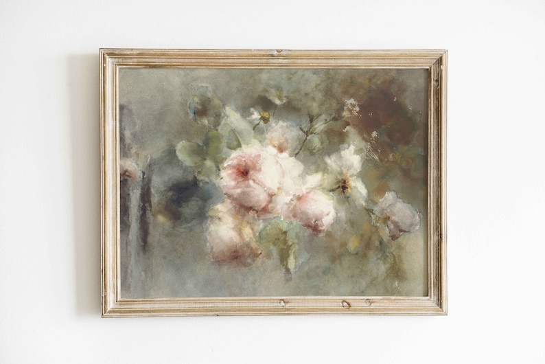 Vintage Pink Botanical Print Antique Flower Painting Muted Floral Pink ...