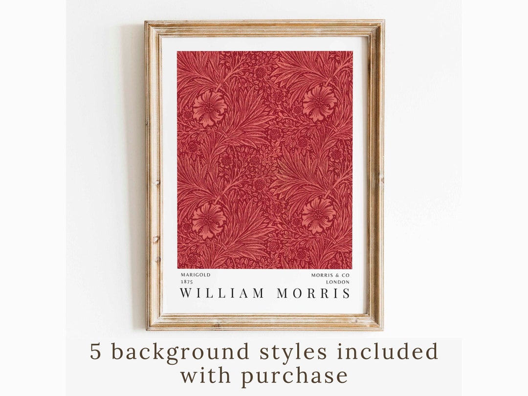 William Morris Red Wall Art Print Vintage Textile Marigold Pattern ...
