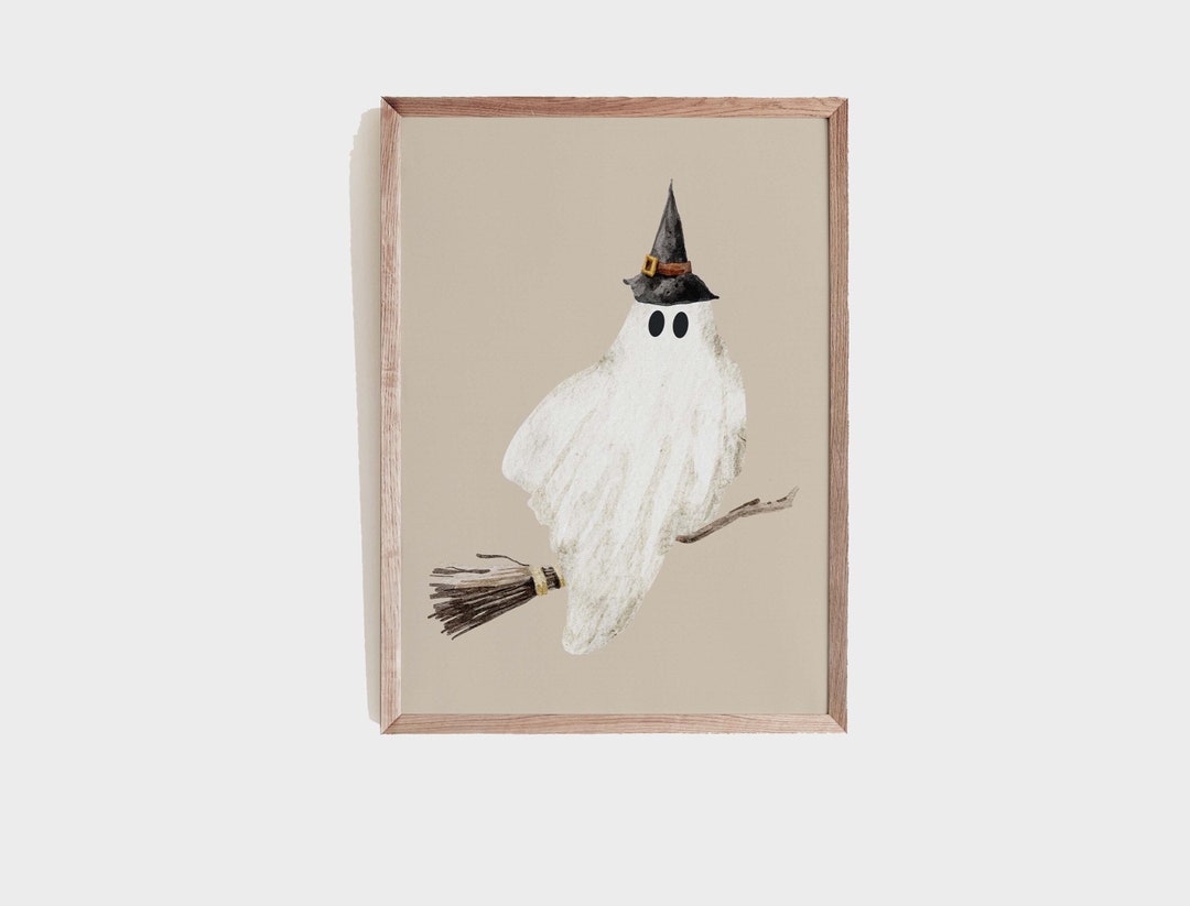 Cute Ghost Halloween Decor Neutral Wall Art Print Modern Farmhouse Fall ...