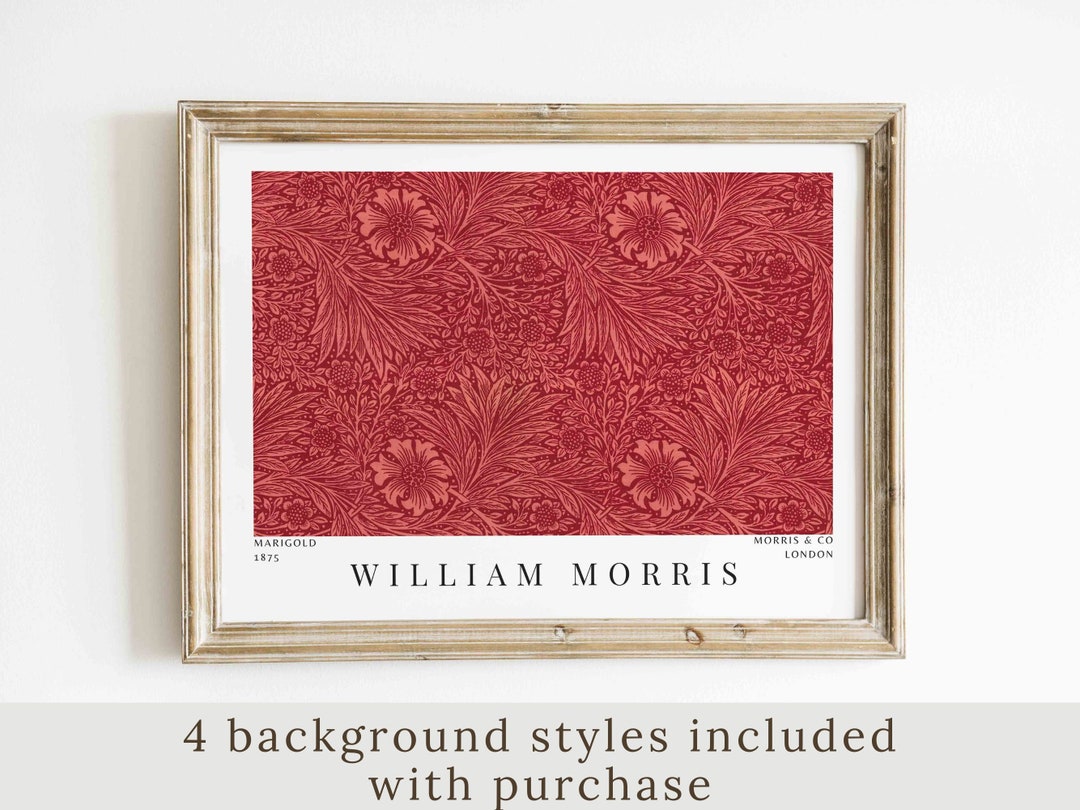 William Morris Red Wall Art Print Vintage Textile Marigold Pattern ...
