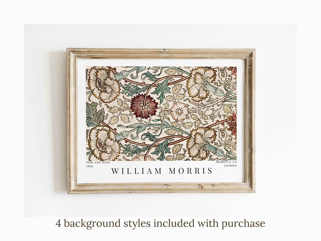 William Morris Horizontal Print Pink and Rose Pattern Vintage Textile ...