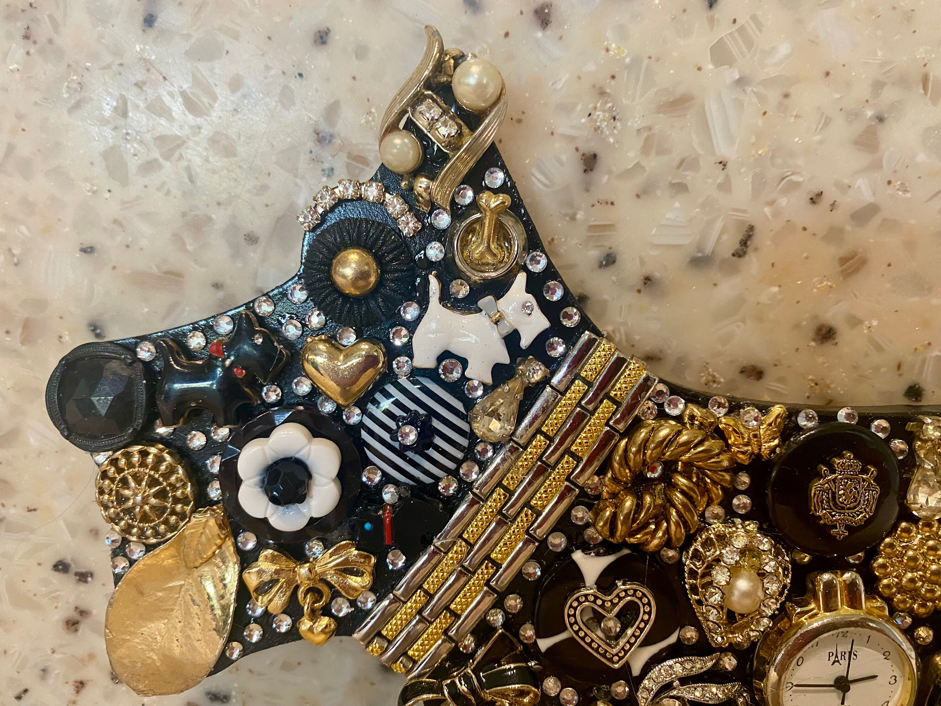 Whimsical Jeweled Wood Standing Scotty Embellished W/ Vintage Scotty ...