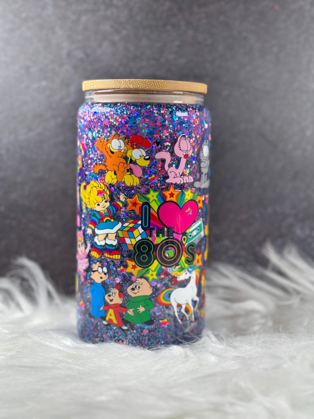 80's Cartoon Characters Glitter Snow Globe Acrylic Can Tumbler - 16oz ...
