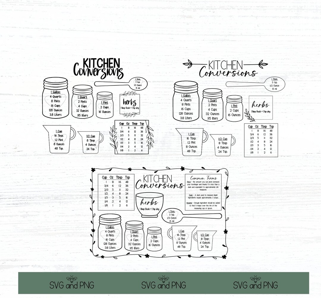 Kitchen Conversions- 3 Styles PNG, SVG Great for Laser Engraving! - Etsy